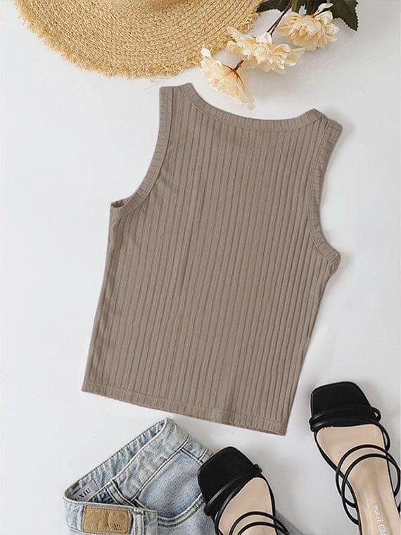 Ribbed Knit Top Crew Neck – Coffee